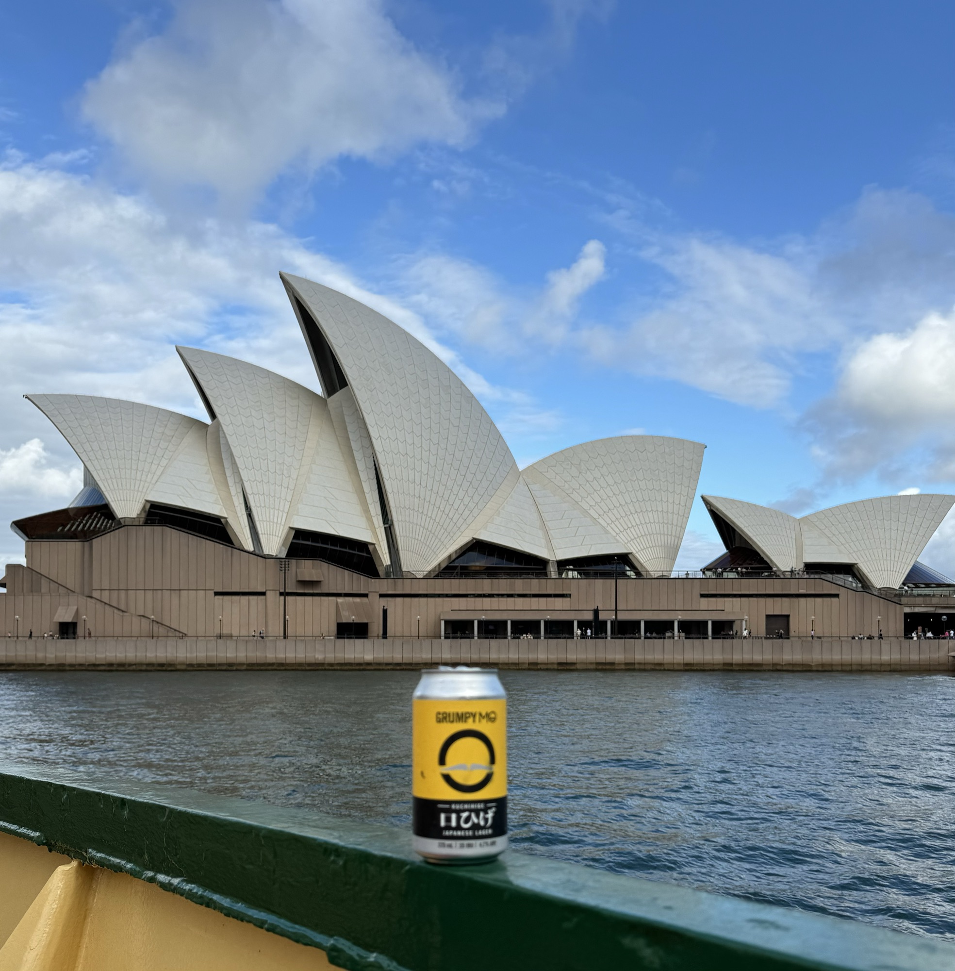 Grumpy Mo Kuchihige – nothing unhappy about this beer – back of the ferry