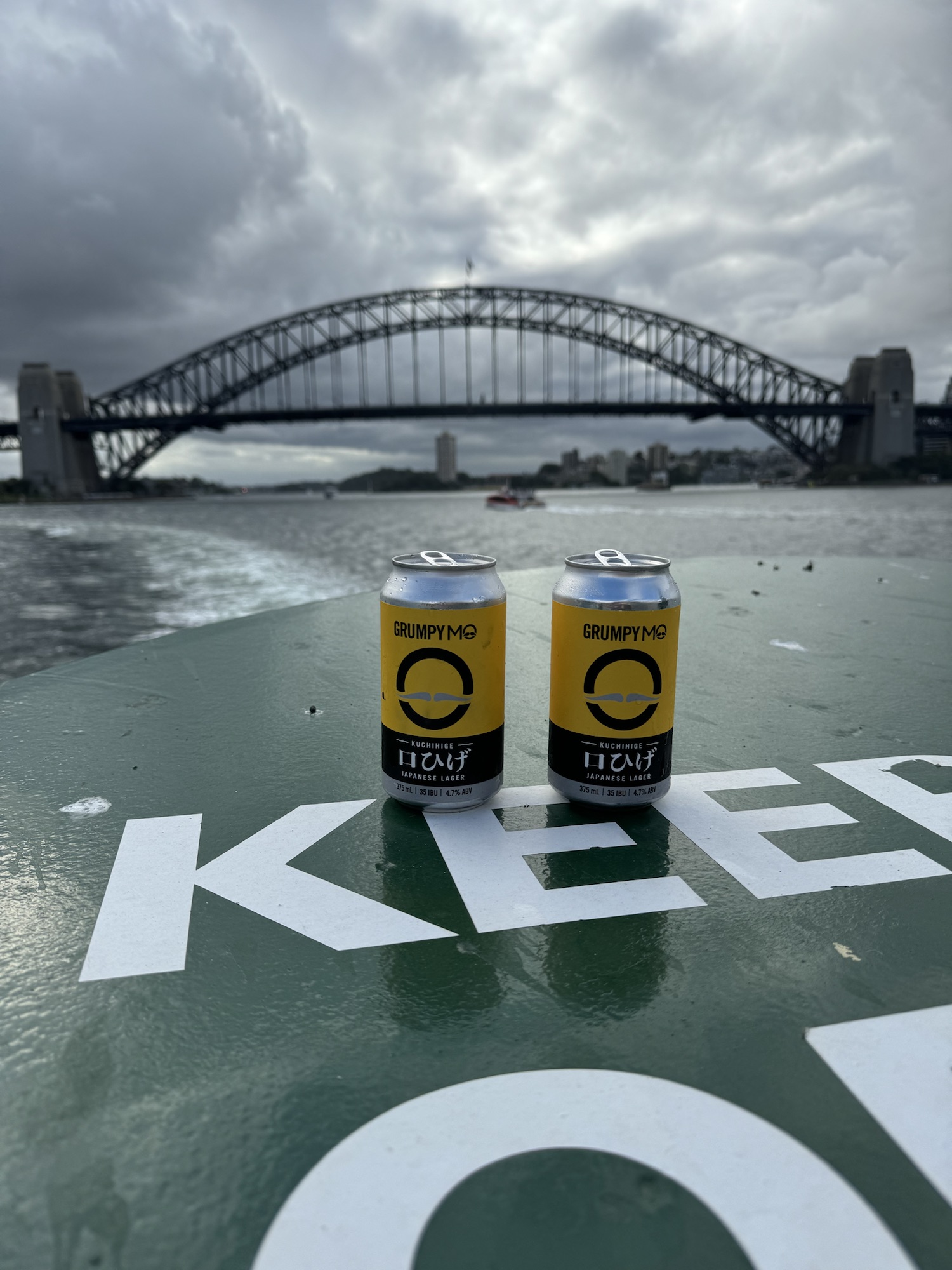 Grumpy Mo Kuchihige – nothing unhappy about this beer – back of the ferry