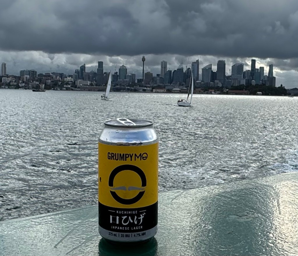 Grumpy Mo Kuchihige – nothing unhappy about this beer – back of the ferry