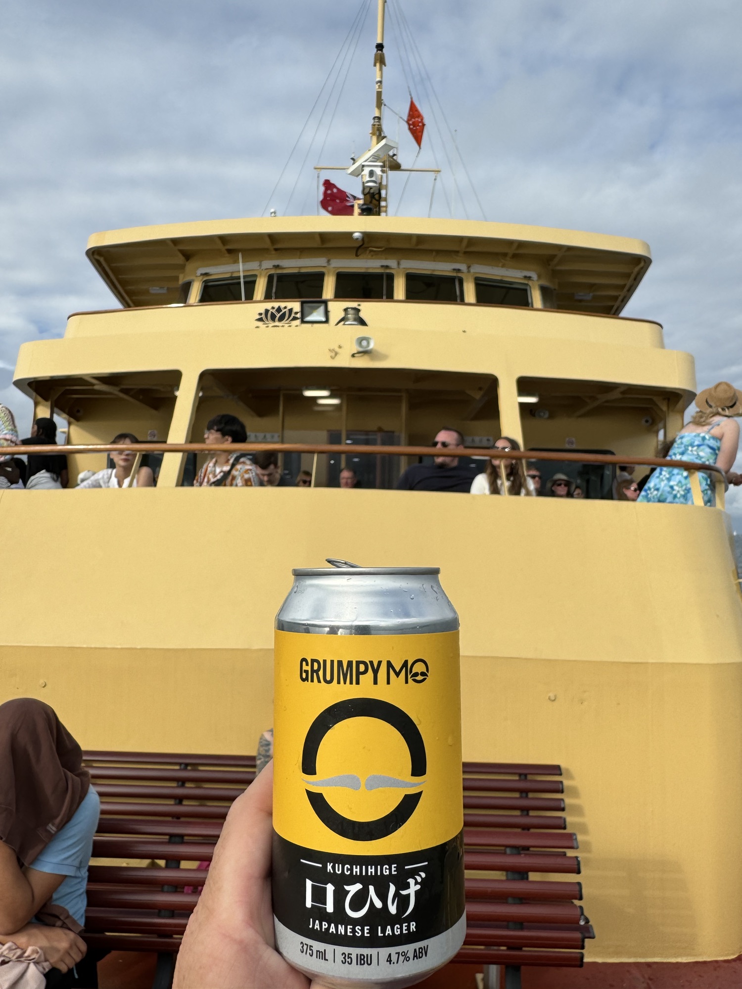 Grumpy Mo Kuchihige – nothing unhappy about this beer – back of the ferry